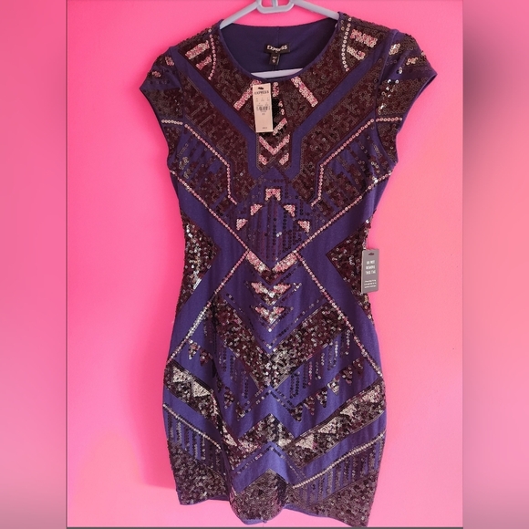 Express | Dresses | Nwt Womens Express Total Sequin Black Navy Dress Xs ...